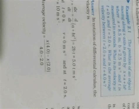 Example 21 The Position Of An Object Moving Along X Axis Is Given By Xa