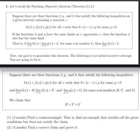 solved 1 let s recall the pinching squecze theorem