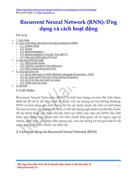 Recurrent Neural Network Rnn Ứng Dụng Và Cách Hoạt độngpdf