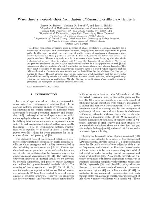 Pdf When Three Is A Crowd Chaos From Clusters Of Kuramoto Oscillators With Inertia