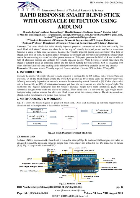 Pdf Rapid Response Smart Blind Stick With Obstacle Detection Using