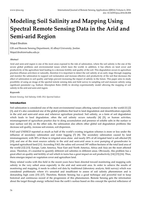 PDF Modeling Soil Salinity And Mapping Using Spectral Remote Sensing Data In The Arid And Semi
