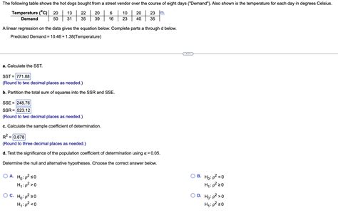 Solved A Linear Regression On The Data Gives The Equation