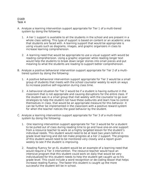 d169 task 4 task 4 d task 4 a analyze a learning intervention