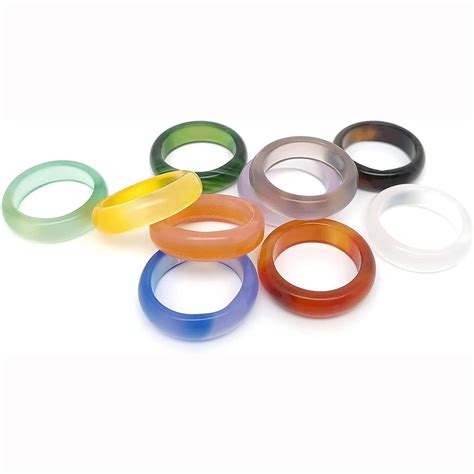 10pcs Agate Band Rings For Women Smooth Assorted Size Mulit Color 6mm