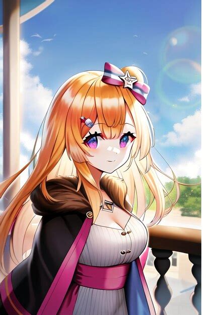 Premium Ai Image A Girl With A Bow On Her Head Stands In Front Of A