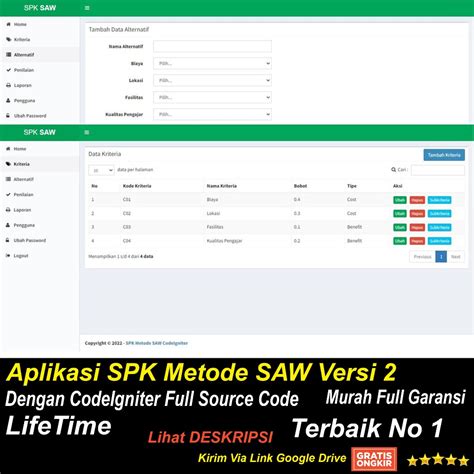Jual Aplikasi Spk Metode Saw Versi 2 Dengan Codeigniter Full Source