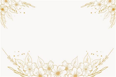 손으로 그린 꽃과 잎 테두리가 있는 우아한 황금 꽃 배경 프리미엄 벡터