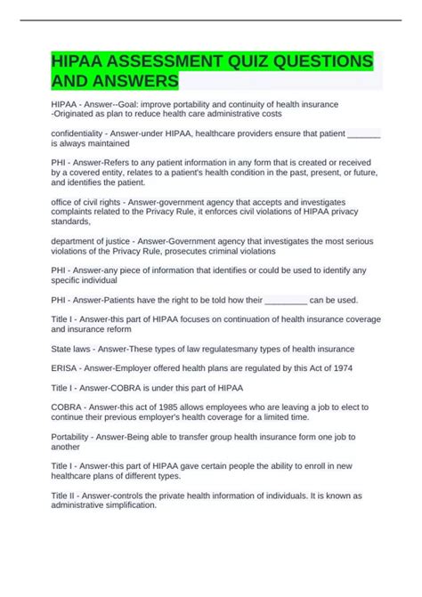 Hipaa Assessment Quiz Questions And Answers Hipaa Stuvia Us