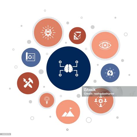 크리에이티브 전략 인포그래픽 10단계 버블 디자인비전 브레인스토밍 협업 프로젝트 단순 아이콘 10에 대한 스톡 벡터 아트 및 기타 이미지 Istock
