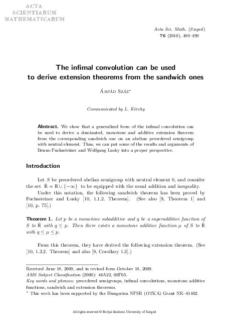pdf the infimal convolution can be used to derive extension theorems from the sandwich ones