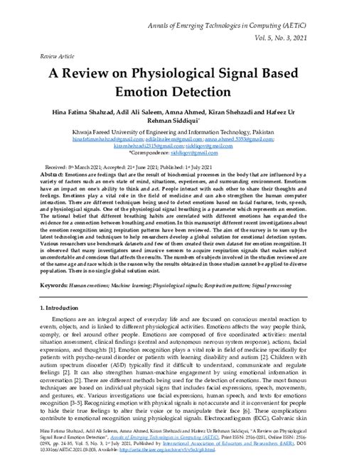 Pdf A Review On Physiological Signal Based Emotion Detection