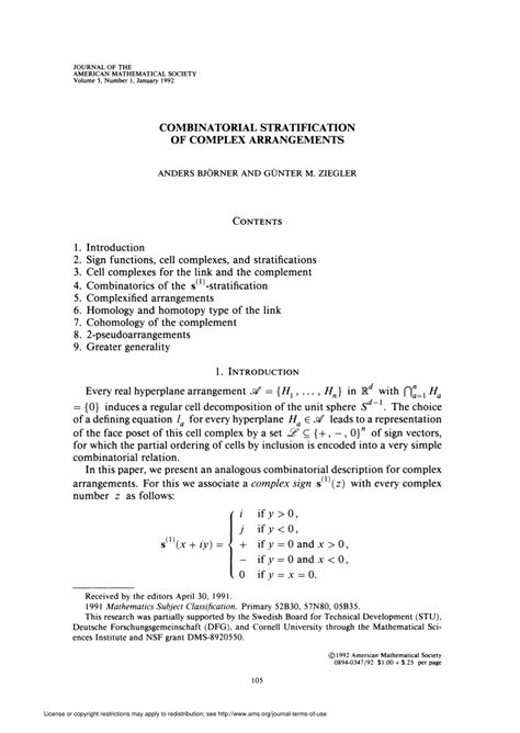 Pdf Combinatorial Stratification Of Complex Arrangements