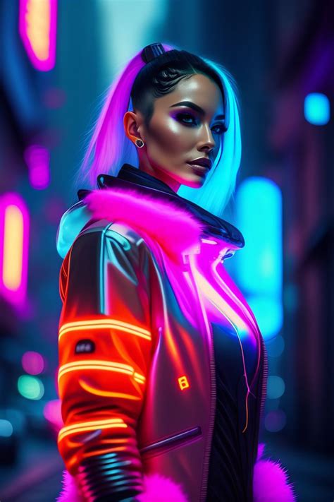 Cyberpunk Girl In Neon Light Femmes Guerrières Belles Images
