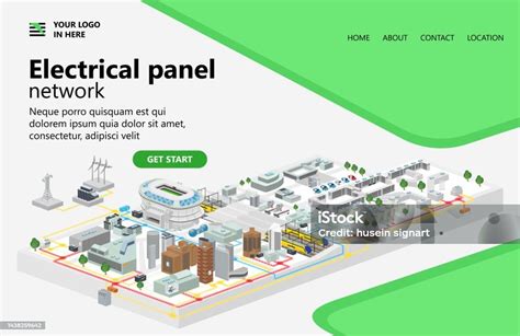 전기 그리드와 태양 전지판이 있는 도시 지도의 그림 방문 페이지 전단지 인포그래픽 및 기타 그래픽 관련 자산벡터에 적합 전력망에