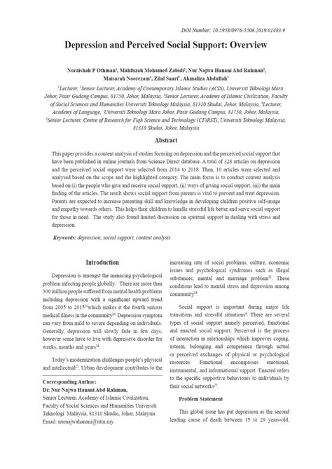 Pdf Depression And Perceived Social Support Overview