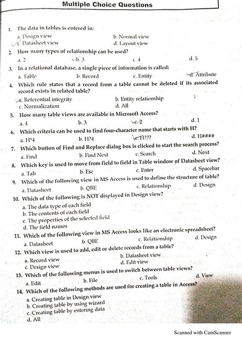 Solution Chap6 Table And Query Computer Science Class12 Mcqs Copy