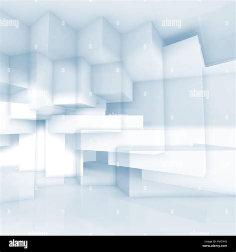 Abstract Blue And White Background With Chaotic Cubic Structures 3d Illustration Double