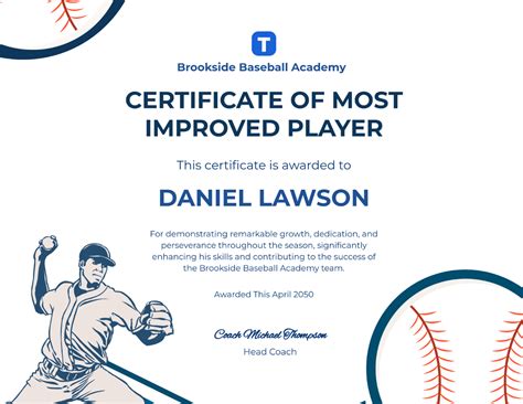 Free Baseball Most Improved Player Certificate Template To Edit Online