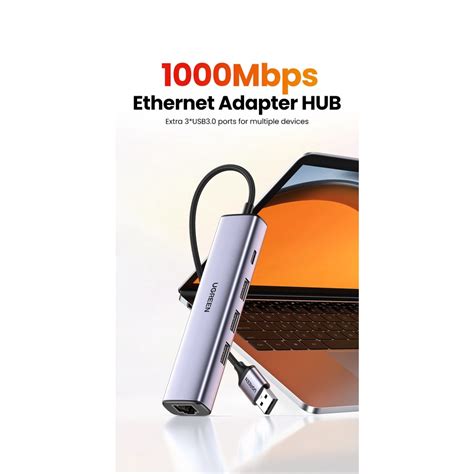 UGREEN USB 3 0 To Ethernet Adapter 5 In 1 Multiport Hub With Gigabit RJ45 And Type C Power Port