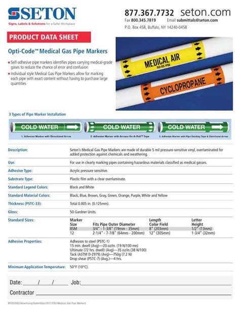Seton Identification Products Catalogs Opti Code™ Medical Gas Pipe