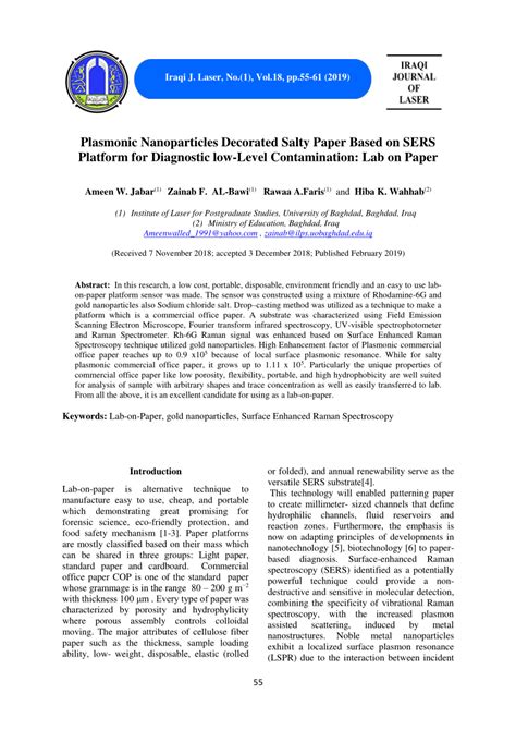 Pdf Plasmonic Nanoparticles Decorated Salty Paper Based On Sers