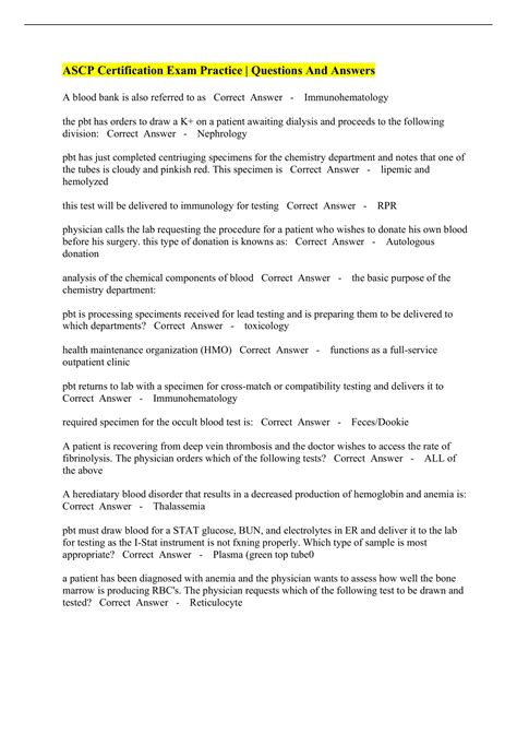 Ascp Certification Exam Practice Questions And Answers Ascp Stuvia Us