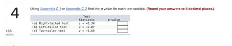 solved using appendix c 1 or appendix c 2 find the p value