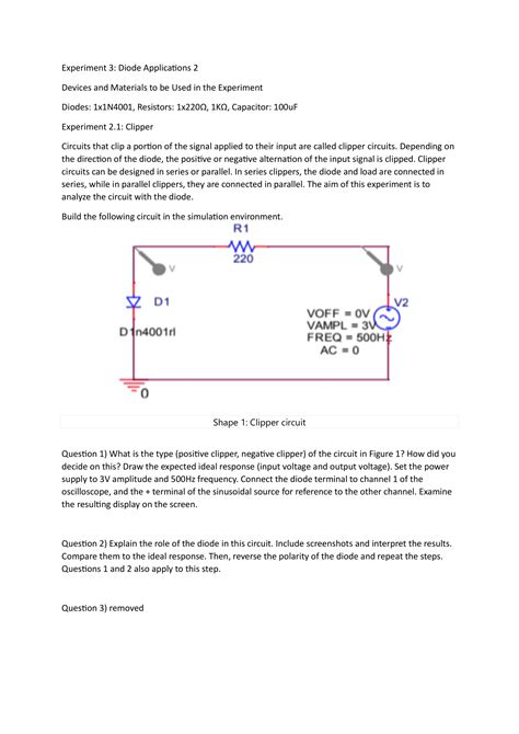 Solved Experiment 3 Diode Applications 2 Devices And