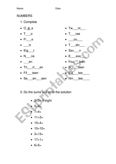 Numbers Esl Worksheet By Sherezada18