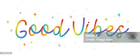 손 필기체 문구 하트 별과 다채로운 좋은 분위기 무지개 색상 Good Vibes에 대한 스톡 벡터 아트 및 기타 이미지 Good Vibes 긍정적인 감정 표현