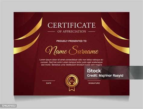 고급 골드 배지와 현대적인 라인 패턴의 요소가있는 업적 국경 디자인 템플릿 인증서 벡터 그래픽 인쇄 레이아웃 감탄에 대한 스톡 벡터 아트 및 기타 이미지 Istock