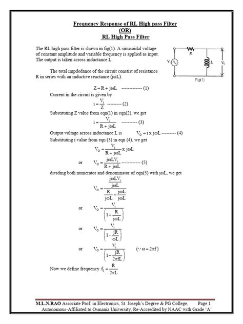 rl high pass and low pass filter pdf electrical impedance low pass