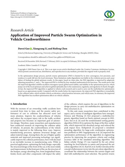 Pdf Application Of Improved Particle Swarm Optimization In Vehicle