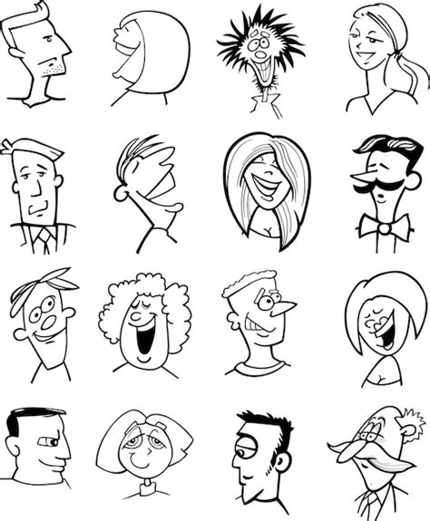만화 사람들 캐릭터 얼굴 프리미엄 벡터
