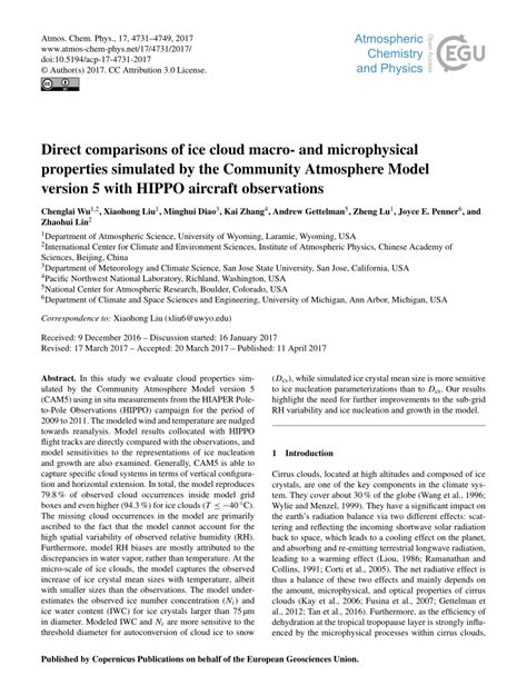 Pdf Direct Comparisons Of Ice Cloud Macro And Microphysical Properties Simulated By The