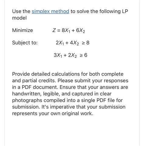 Solved Use The Simplex Method To Solve The Following Lp