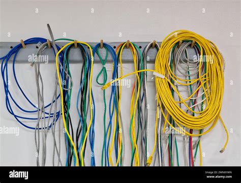 Colorful Old Electrical Cables Hanging On A Wall Cat5 Twisted Pair