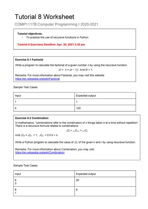 1117b T8 Tutorial 8 Worksheet Comp1117b Computer Programming I 20 20 Tutorial Objectives