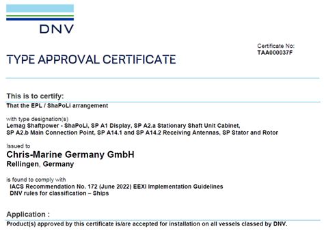 Chris Marine Lemag Shapoli Dnv Type Approval Certificate Tac
