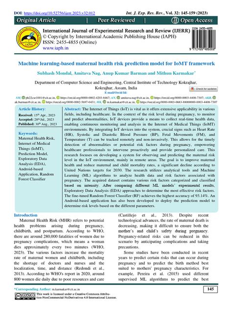 Machine Learning Based Maternal Health Risk Predic Pdf Machine Learning Internet Of Things