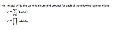 Solved Write The Canonical Sum And Product For Each Of The