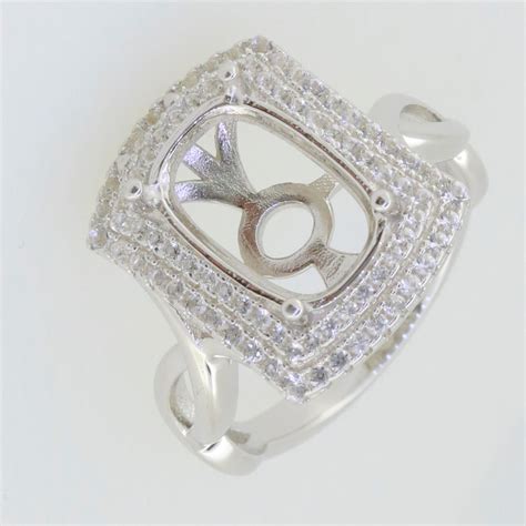 Sterling Silver Semi Mount Ring Setting Cushion Cu 12x8mm W White