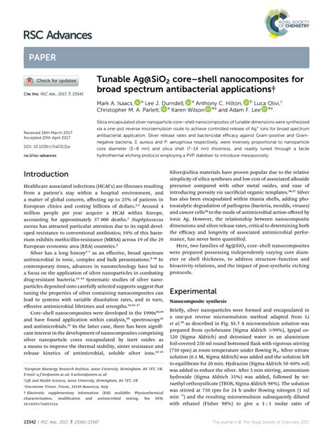 Pdf Tunable Agsio 2 Coreshell Nanocomposites For Broad Spectrum