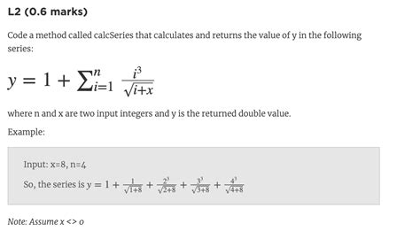 solved l2 0 6 marks code a method called calcseries that