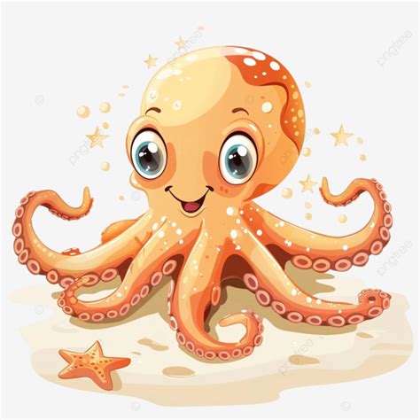 모래 속의 별 위에 있는 귀여운 만화 문어 만화 문어 별 Png 일러스트 및 이미지 에 대한 무료 다운로드 Pngtree
