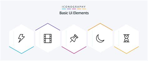 Basic Ui Elements 25 Line Icon Pack Including Loading Reminder Hour Natural 18508644 Vector