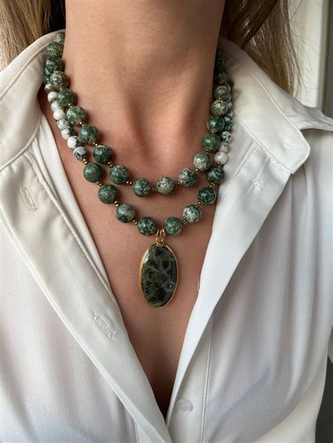 Moss Agate Necklace Green Gemstone Jewelry For Women Handmade Anniversary T For Her Unique