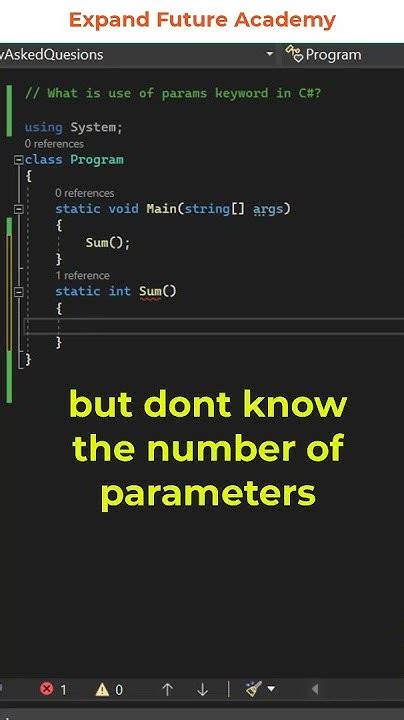 C Programmers Faq 31 What Is The Use Of Params Keyword In C Expandfutureacademy Shorts