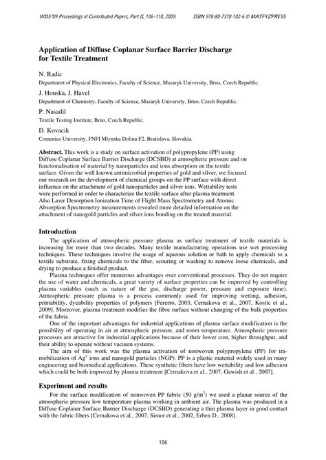 Pdf Application Of Diffuse Coplanar Surface Barrier Discharge For